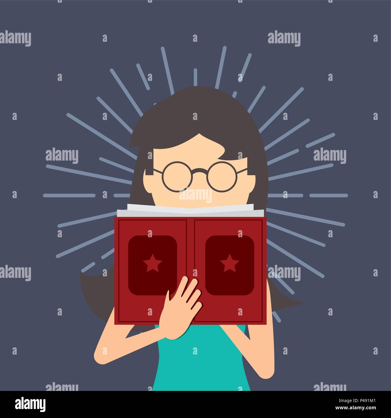 Caucasian Adult Glasses Reading Book Stock Vector Images Alamy