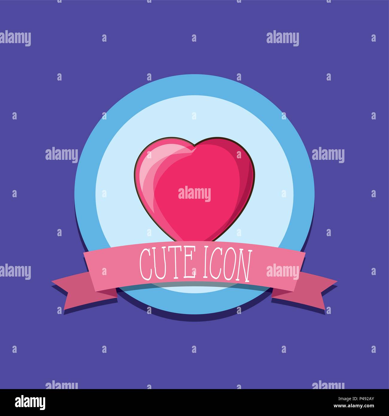 emblem with cute heart over purple background, colorful design. vector ...