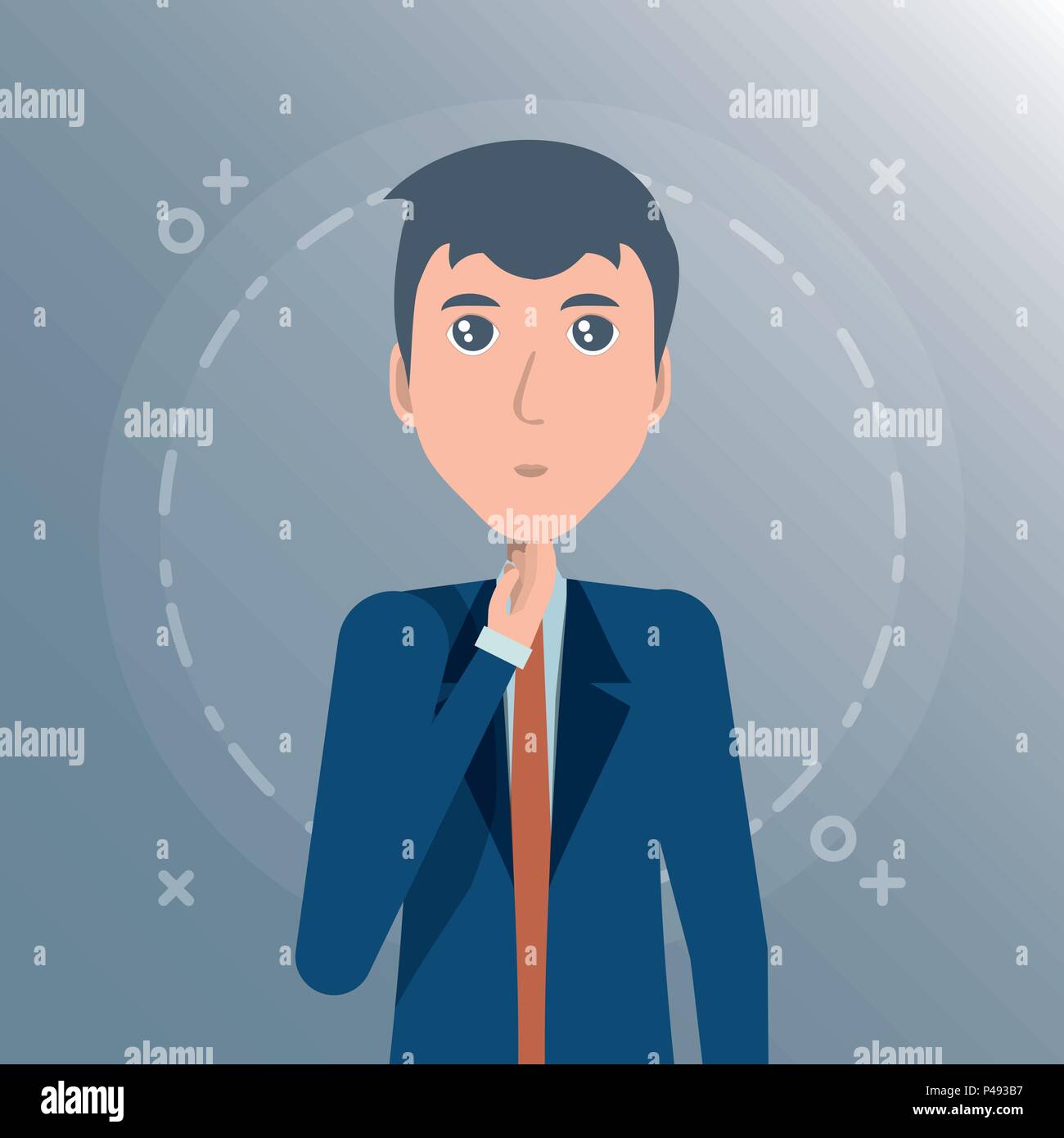 cartoon businessman thinking over gray background, colorful design ...