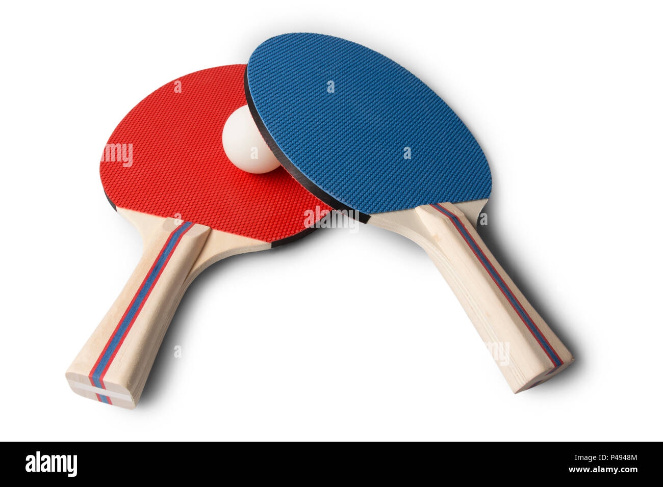 Red and Blue Ping Pong Paddles on white with shadow, Handles Facing ...