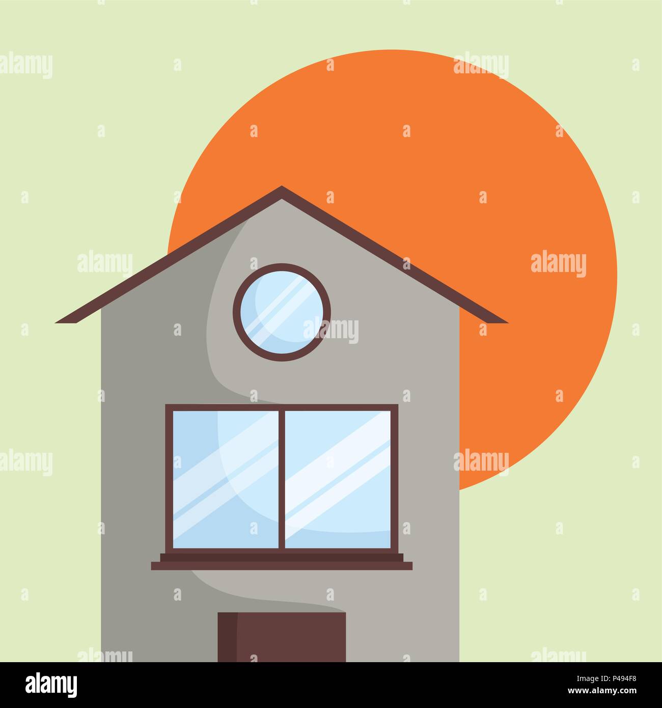 house over the sun and green background, colorful design. vector ...
