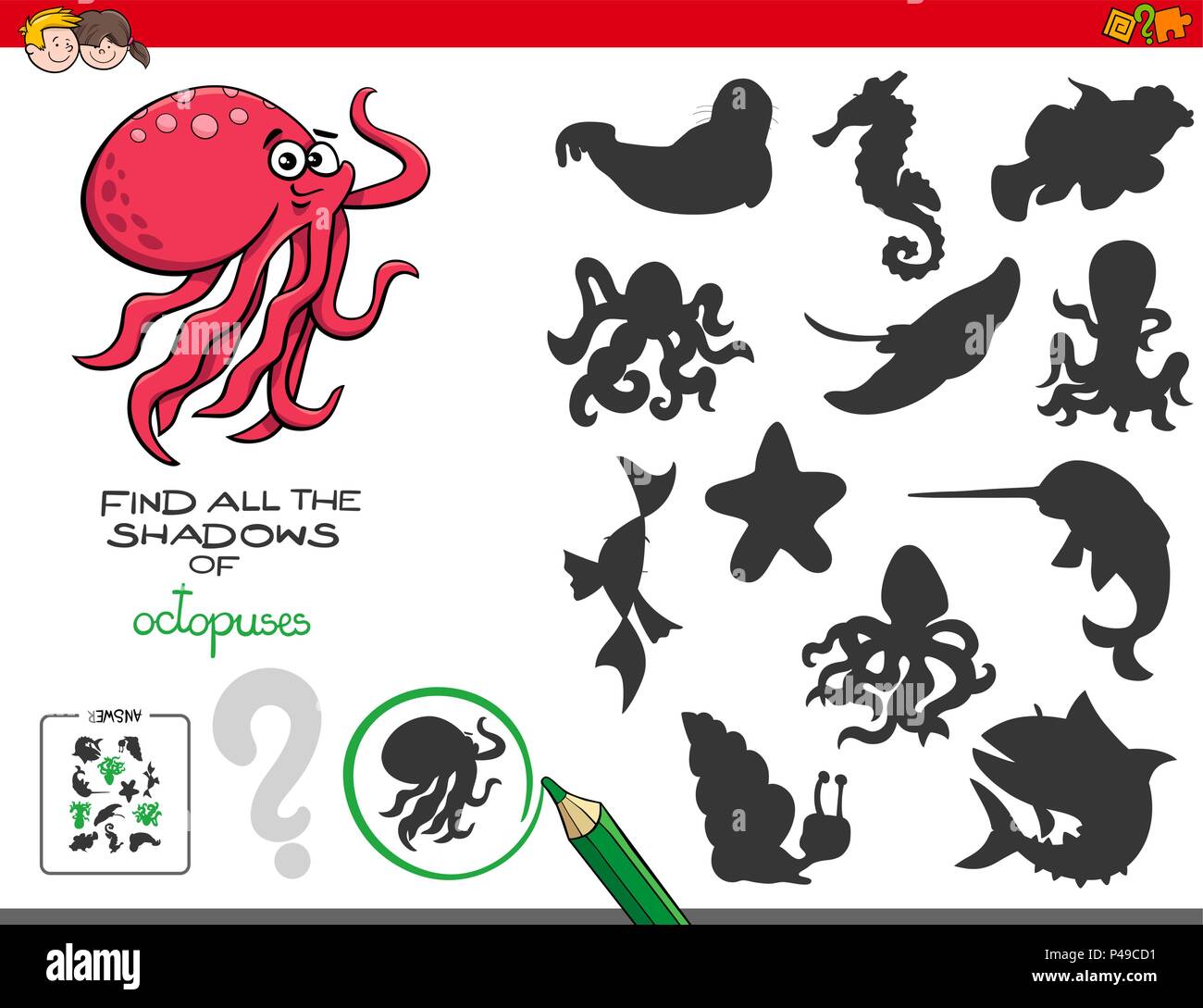 Cartoon Illustration of Finding All The Shadows of Octopuses ...