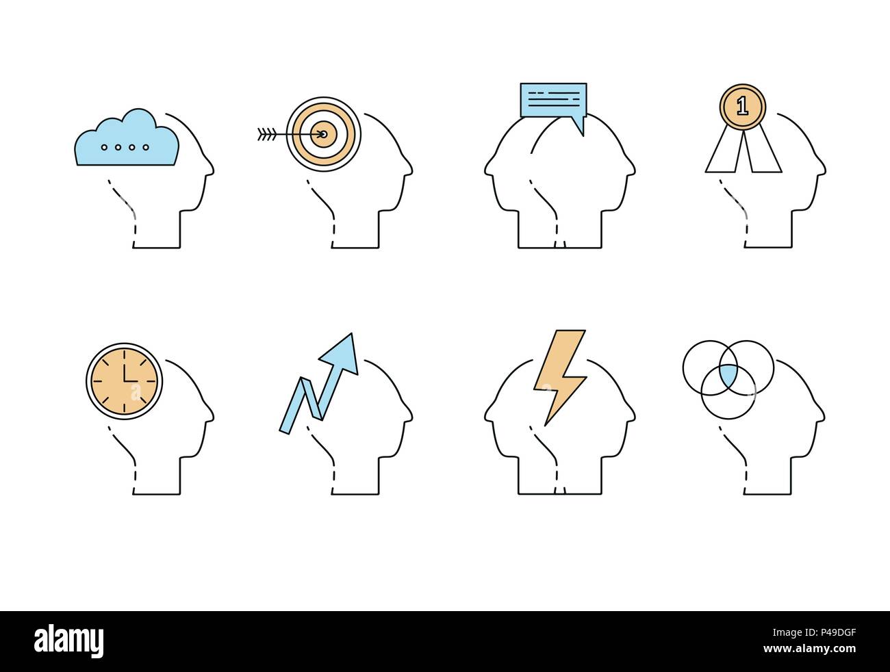 Man head mind thinking vector icon set - business, money, connection ...