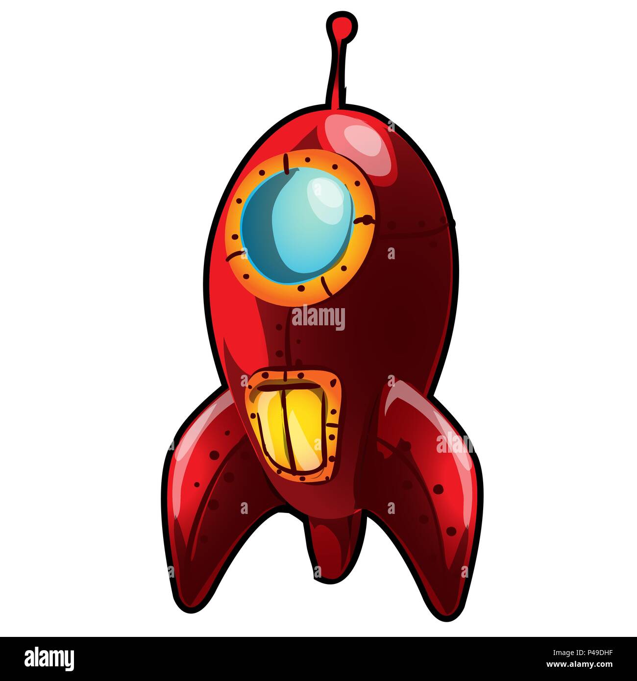 Red cartoon rocket isolated on white background. Vector cartoon close ...