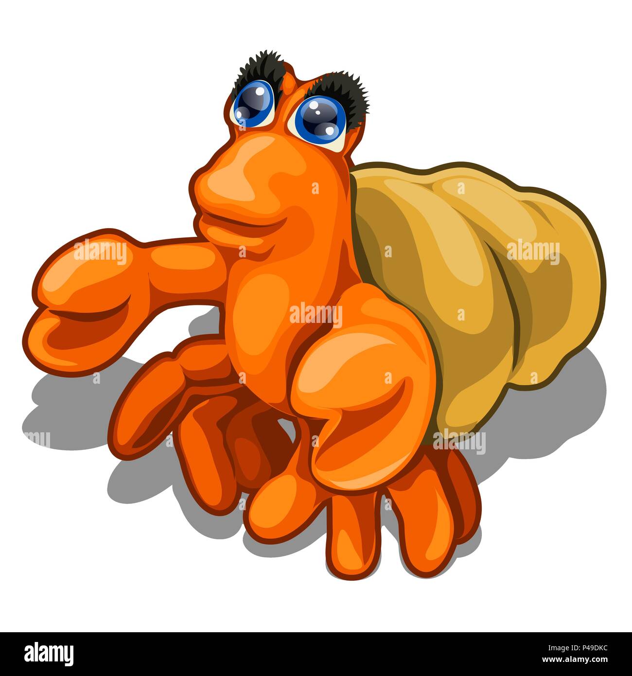 Cartoon hermit crab isolated on white background. Vector close-up ...