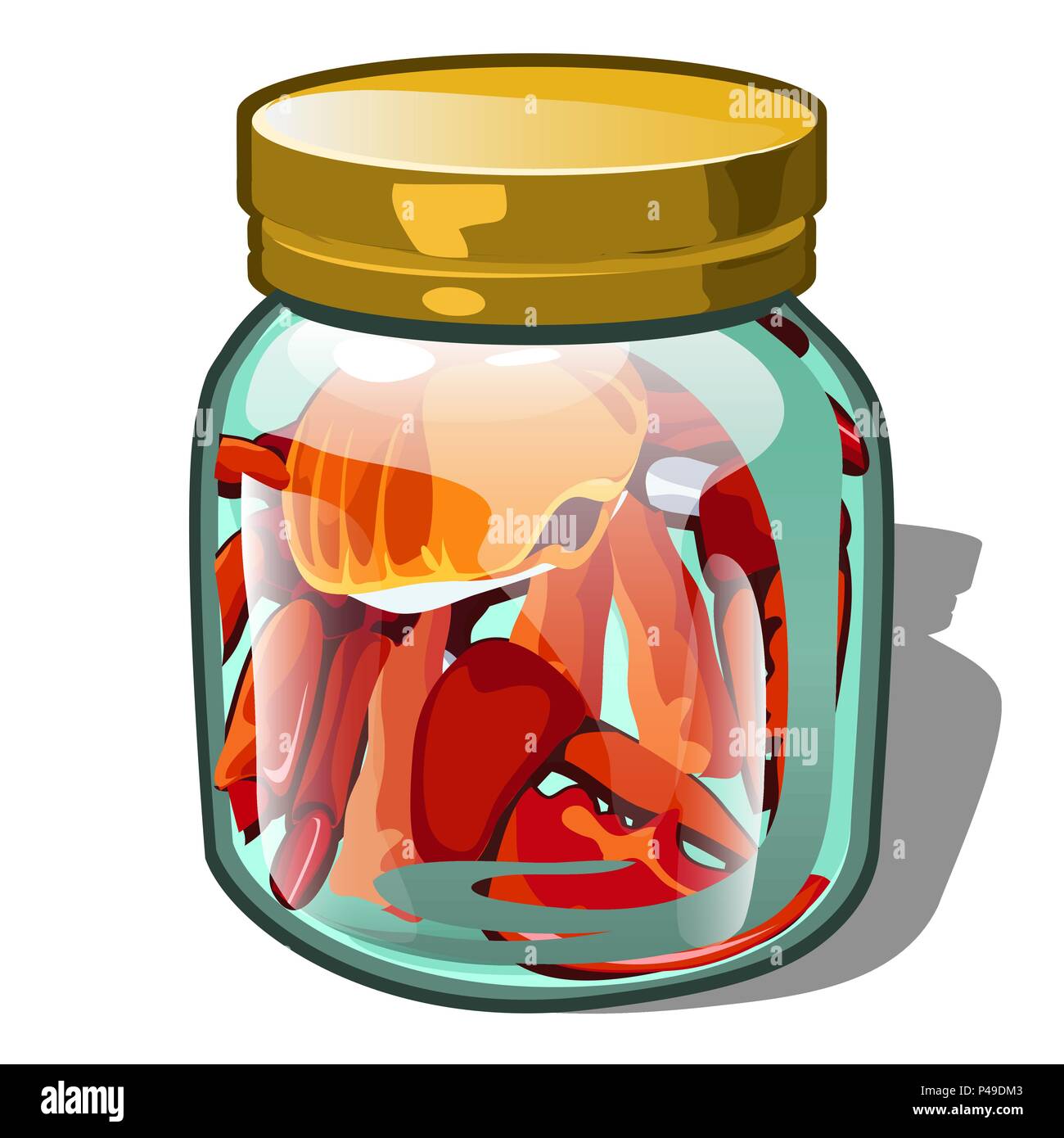 The crab is placed in a glass jar isolated on white background. Vector ...