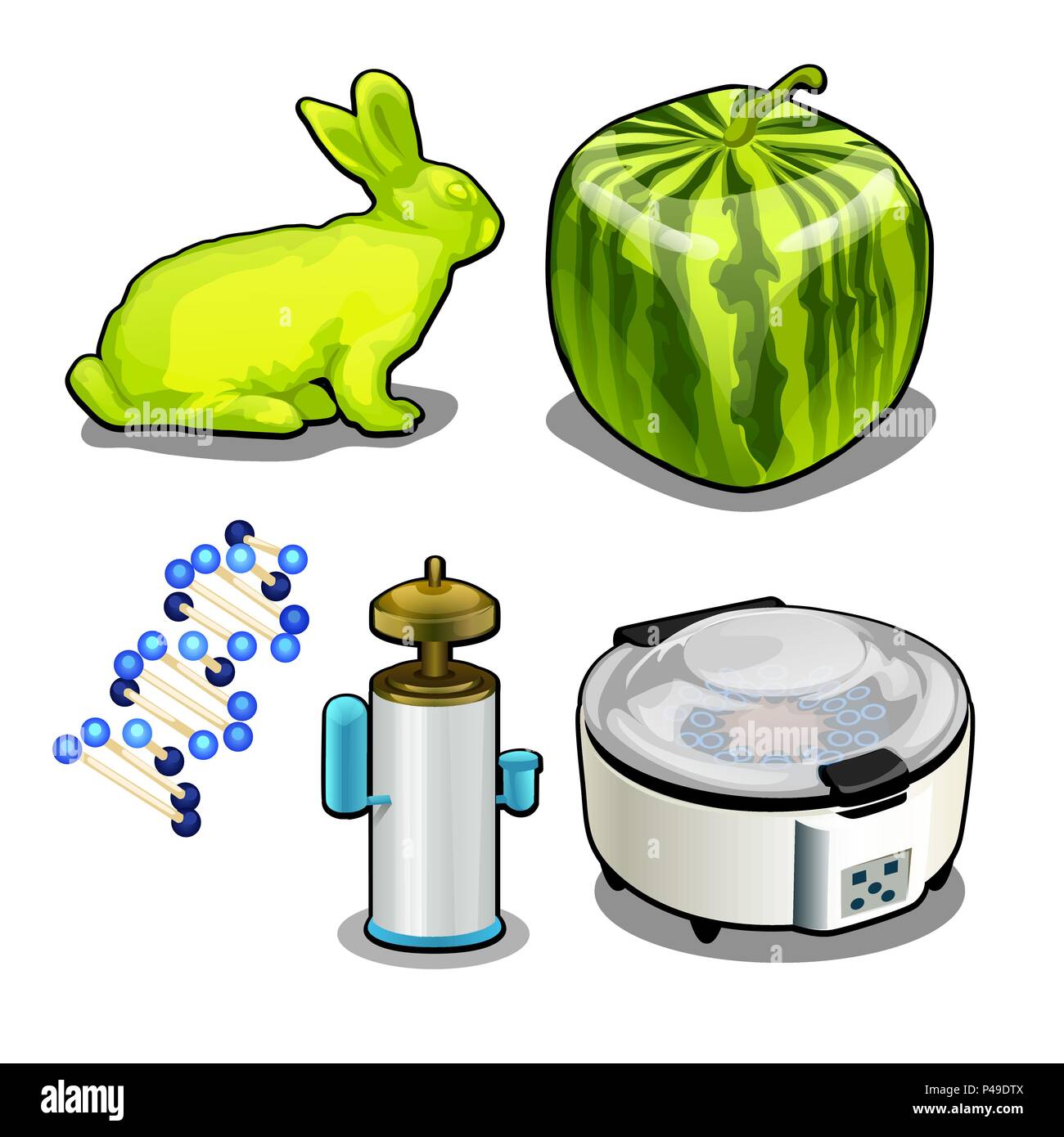 The set of items on the topic of genetic laboratory isolated on white ...