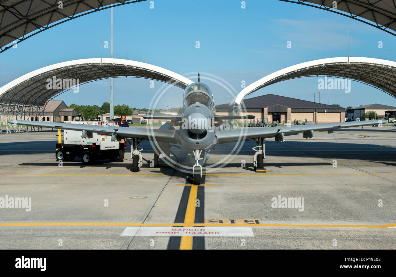 An A-29 Super Tucano from the 81st Fighter Squadron runs its engine ...