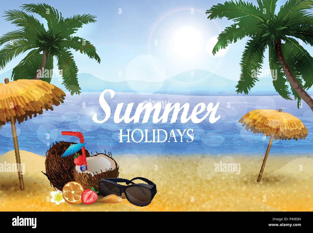 Straw umbrella on beach in Stock Vector Images - Alamy