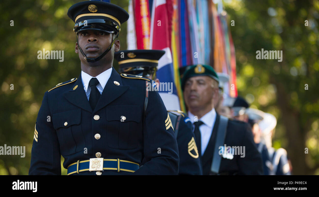 The U.S. Color Guard prepares to post the colors before the 2016 ...