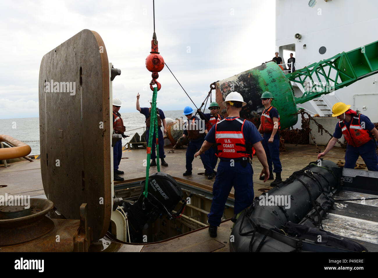 The deck force aboard the Coast Guard Cutter Fir, a 225-foot Sea-going ...