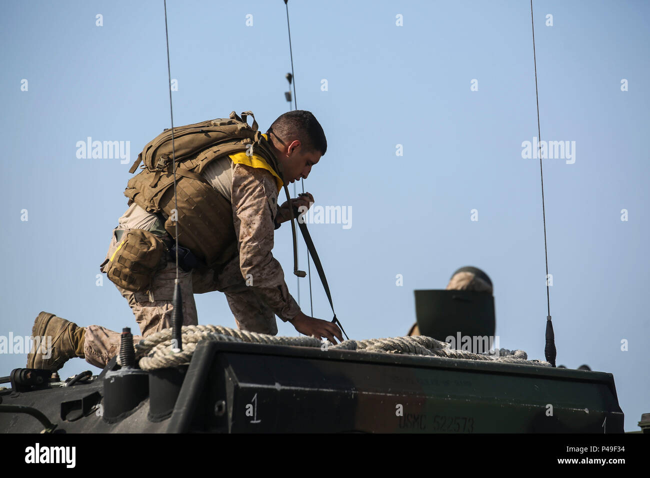 A Marine with Charlie Company, 4th Assault Amphibian Battalion secures ...