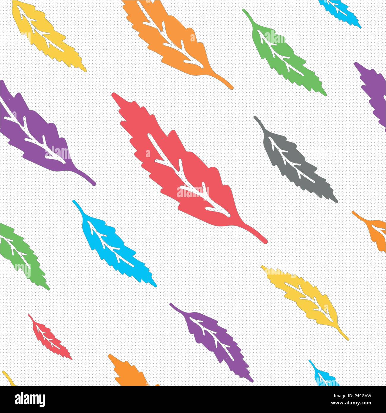 Vector illustration of colorful leaves seamless pattern. Light dotted ...