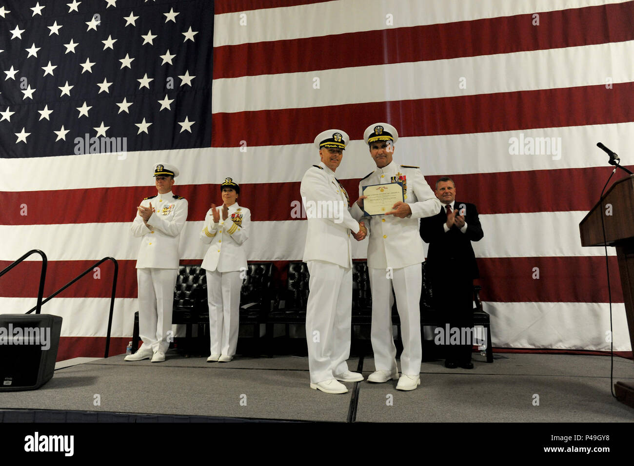 Outgoing commanding officer of the virginia class hi-res stock ...