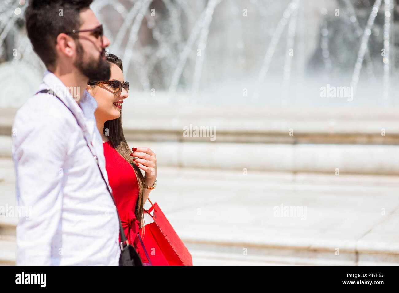 Shopping In The City Romantic Couple Having Fun On The Macedonian