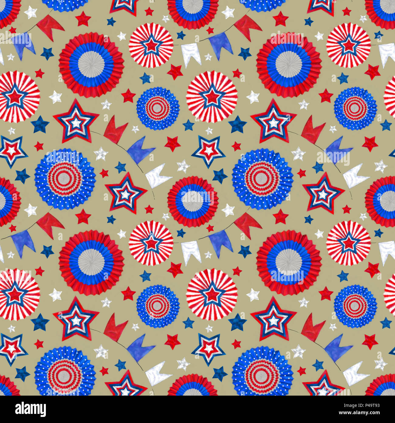 Fourth of July Seamless Pattern with Tricolor Cockades and Stars on ...