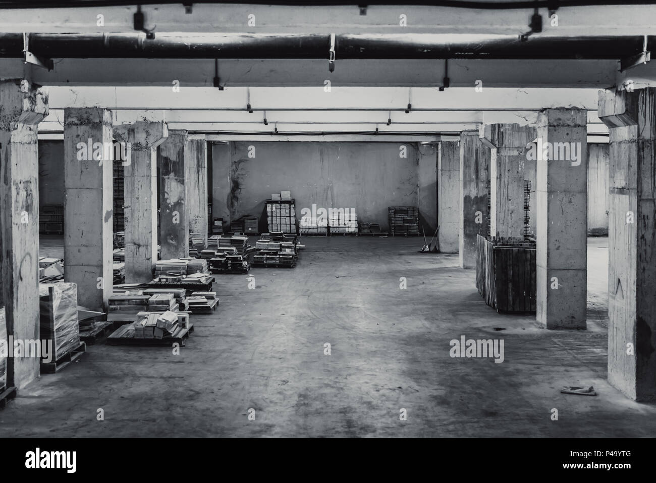 old dirty storage building space for black and white Stock Photo - Alamy