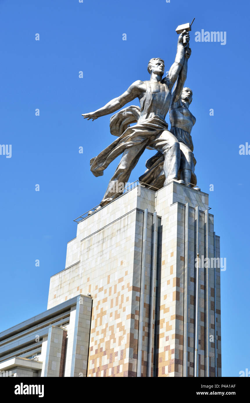 Russia, Moscow, VDNKH, May 21, 2018 - Famous Soviet monument Worker and ...