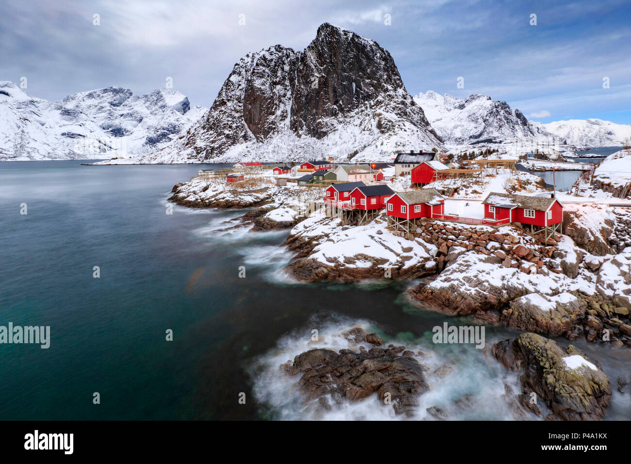 The small fishing village of Hamnoy in winter, Moskenes, Nordland ...