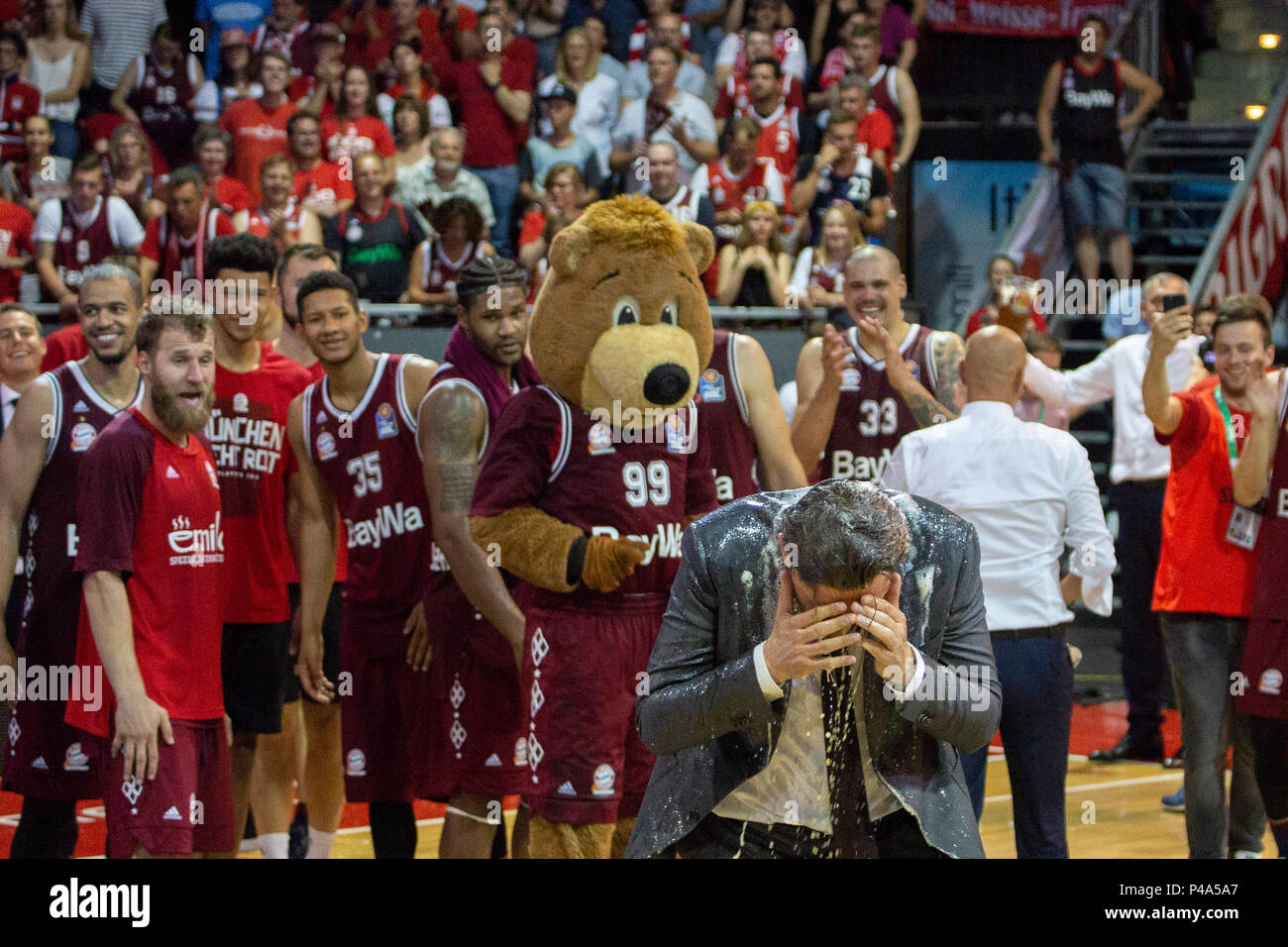 FCBB manager Marko PESIC (FCB) after beer shower. Basketball, Bayern ...