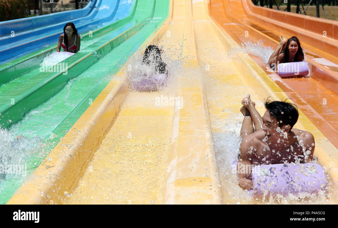 21st June, 2018. Water slide This photo shows a water slide at Lotte ...