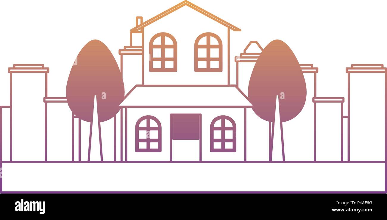 modern house and trees over white background, colorful design. vector ...