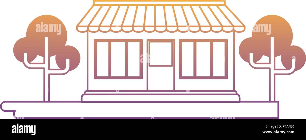trees and stores over white background, colorful design. vector ...