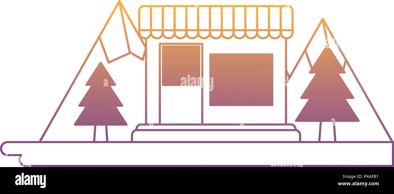 store and trees over white background, colorful design. vector ...