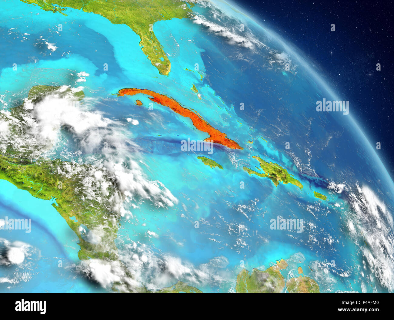 Illustration of Cuba as seen from Earth’s orbit. 3D illustration ...