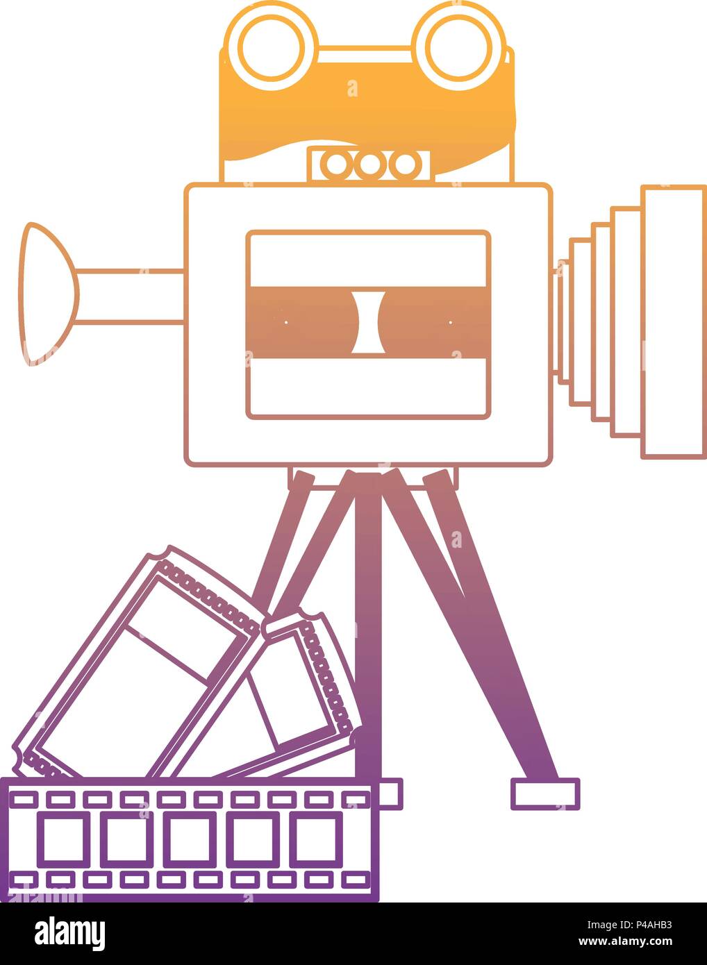 retro video camera and films over white background, colorful design ...