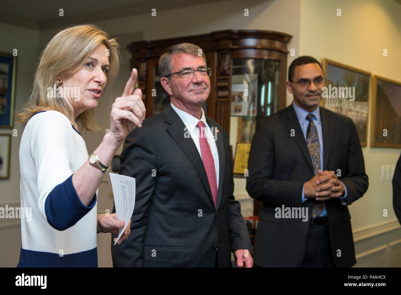 Secretary of Defense Ash Carter presents Liz Sherwood-Randall, Deputy ...