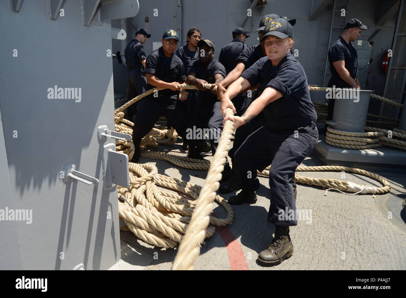 Sailors aboard amphibious assault ship USS Iwo Jima (LHD 7) conduct ...