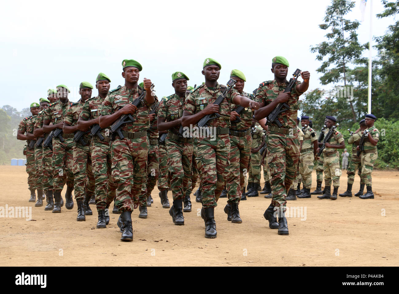 Cameroonian soldiers march during a rehearsal prior to the arrival of ...