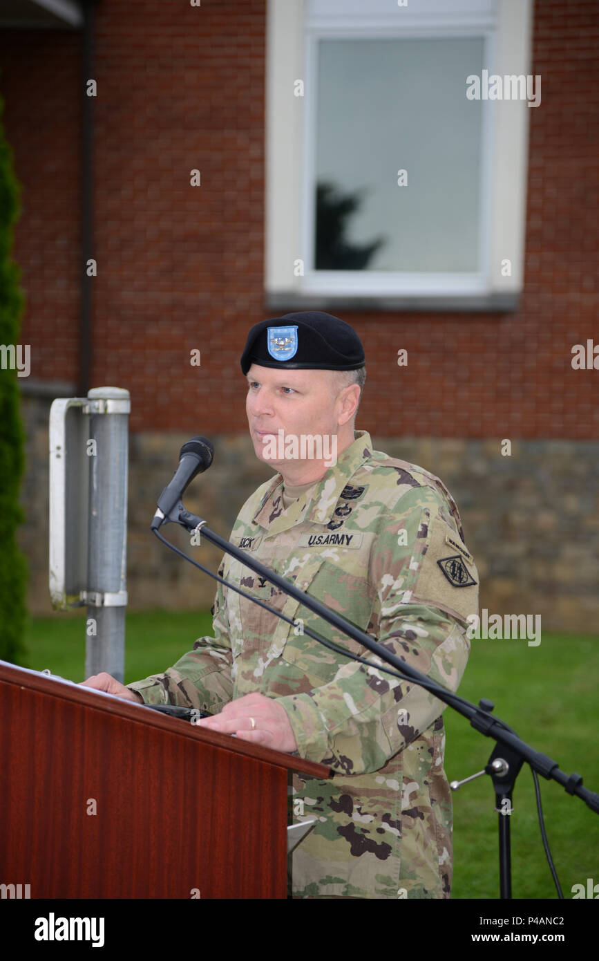 U.S. Army Col. Edward Buck, Commander of 2nd Signal Brigade, speaks ...