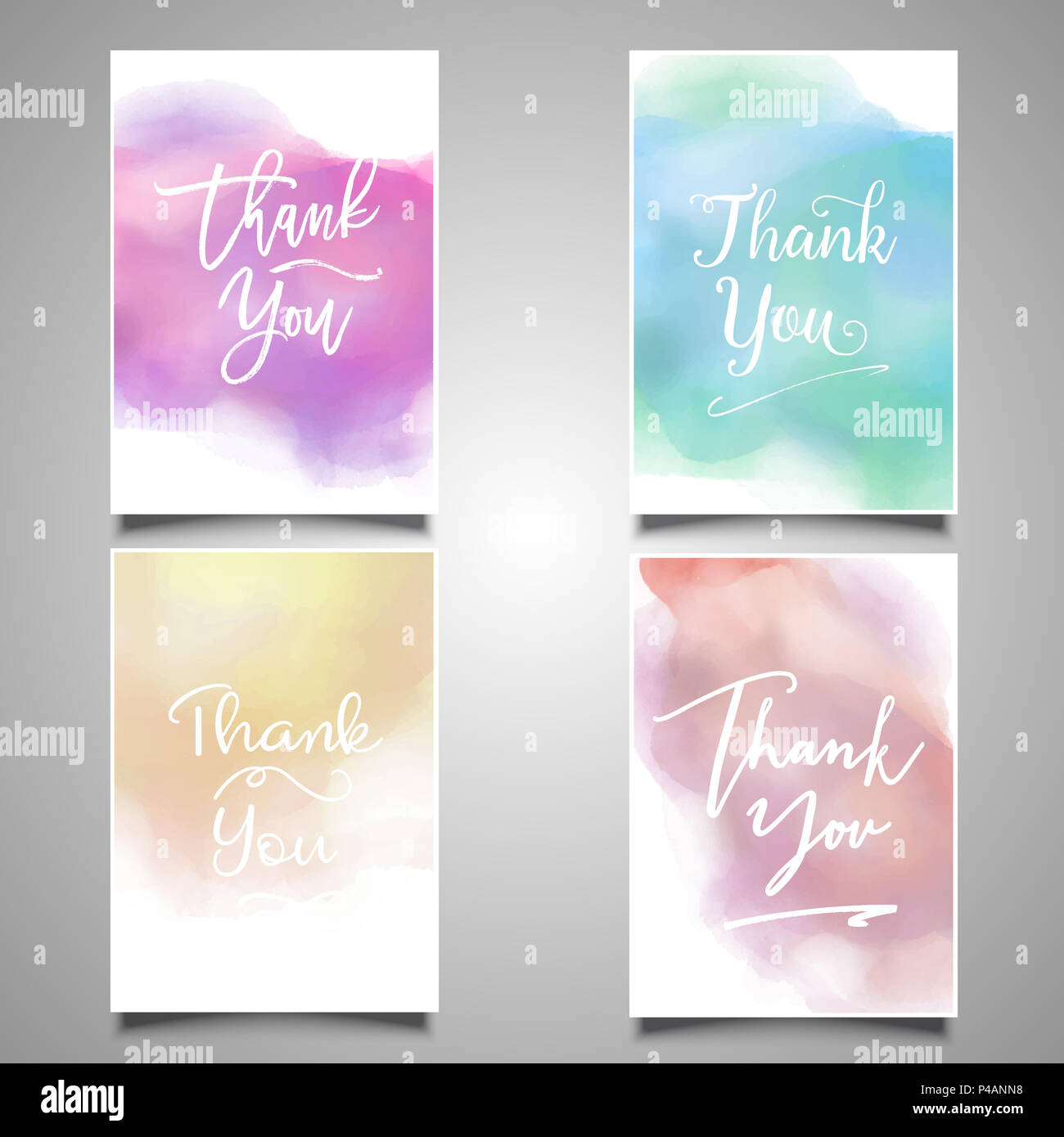 Thank you card collection with watercolor designs Stock Photo - Alamy