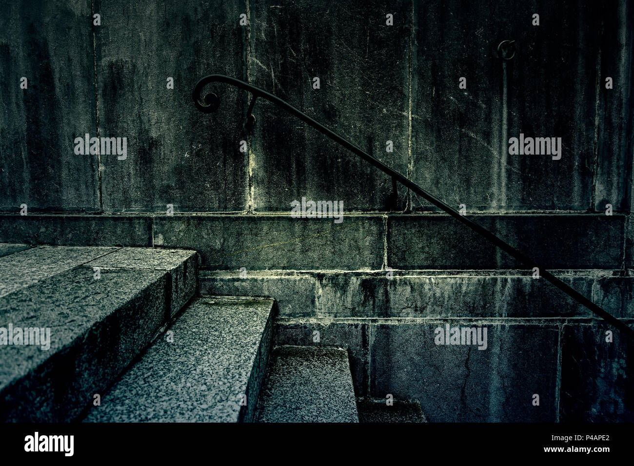 Old dirty stairs with railing, detail of an old city Stock Photo - Alamy