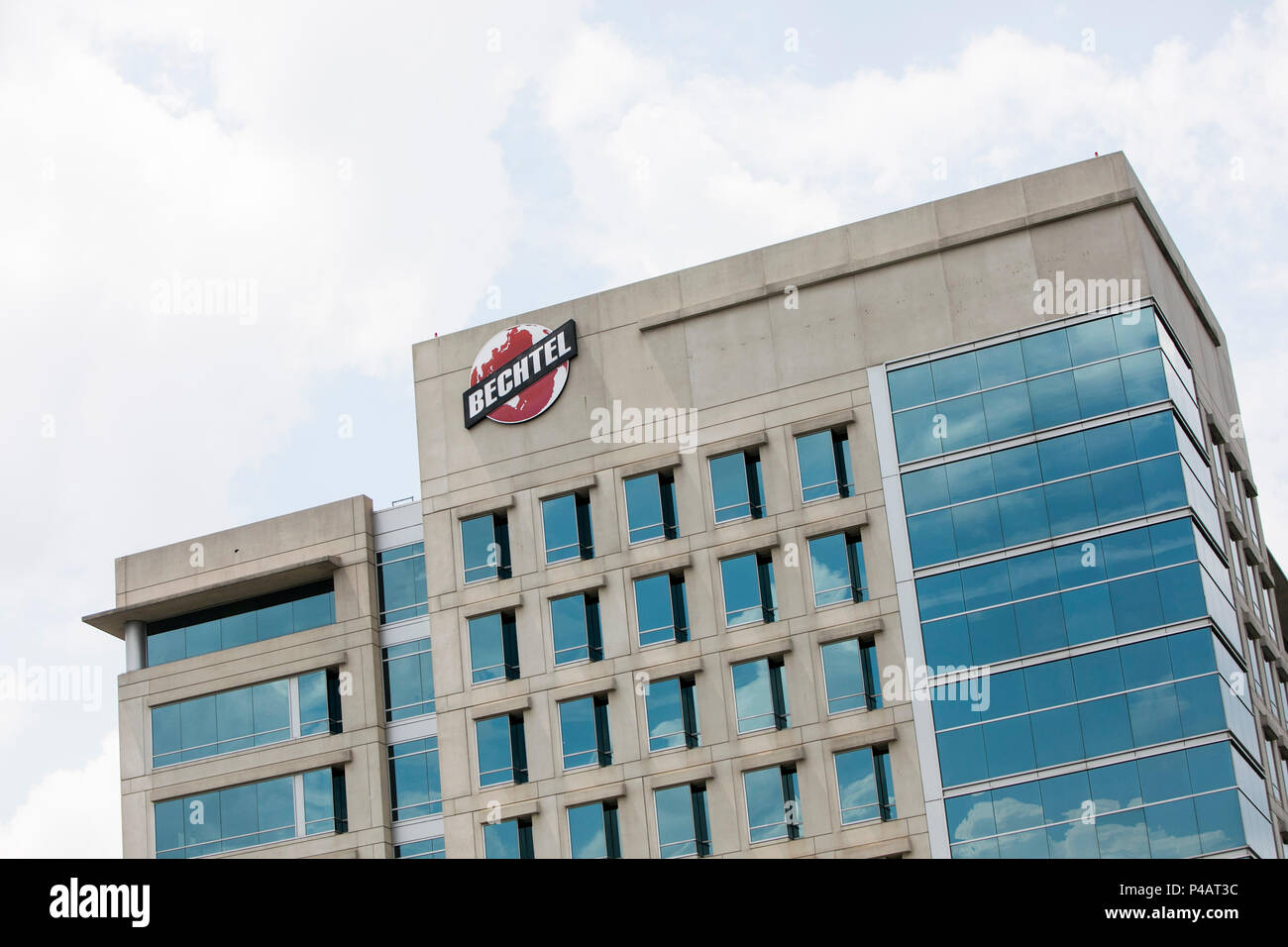 A logo sign outside of a facility occupied by the Bechtel Corporation ...