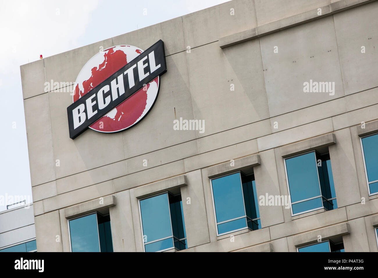 A logo sign outside of a facility occupied by the Bechtel Corporation ...