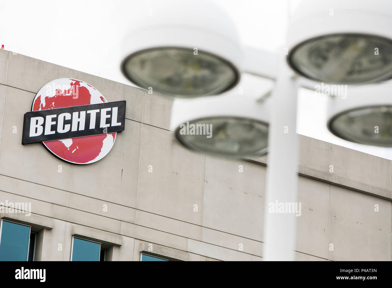 A logo sign outside of a facility occupied by the Bechtel Corporation ...