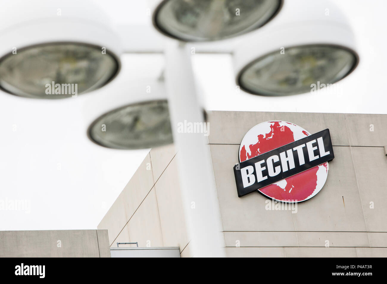 A logo sign outside of a facility occupied by the Bechtel Corporation ...