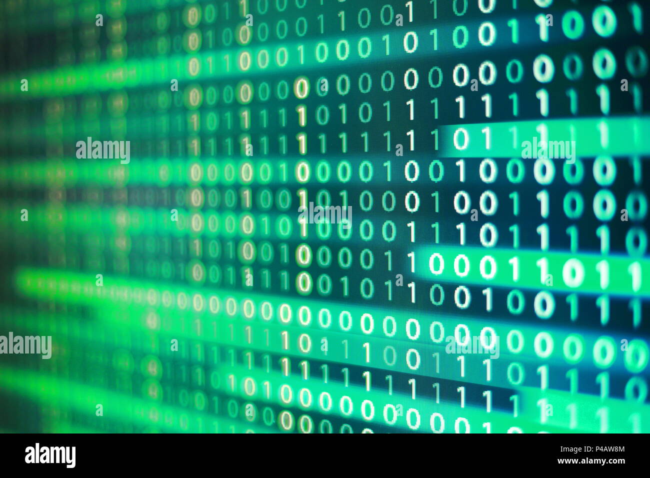 Power Of Big Data Binary Code Information Bit On Computer Monitor Screen Display Green Light