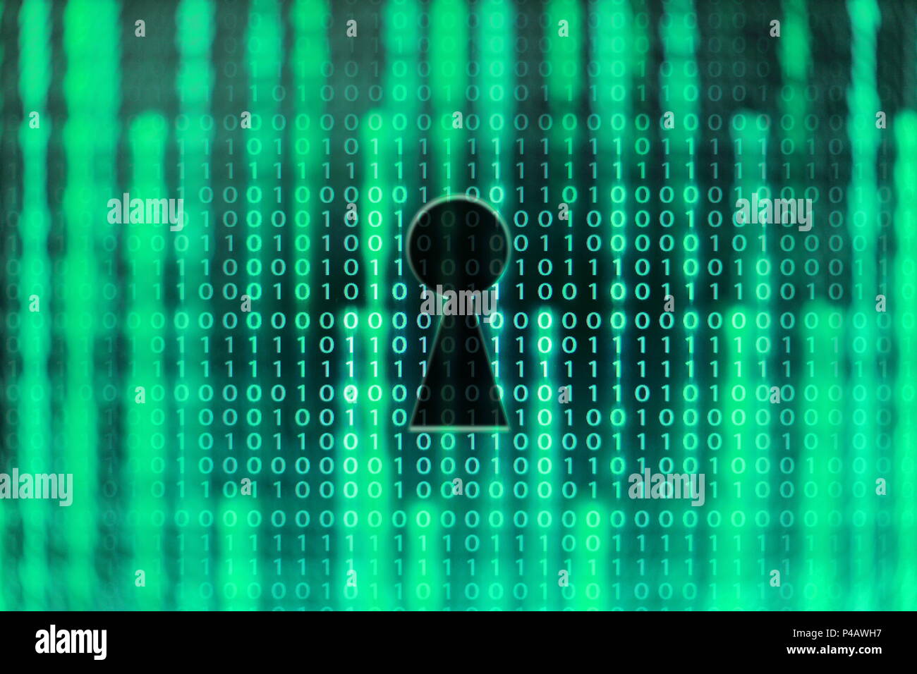 digital success. keyhole on green digital binary screen and soft ...