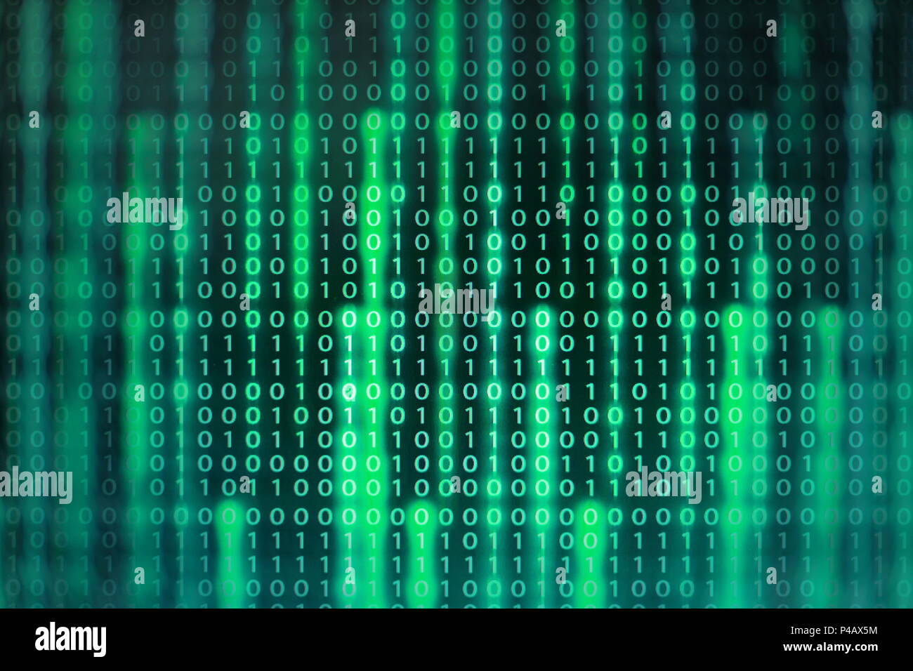 Power Of Big Data Binary Code Information Bit On Computer Monitor Screen Display Green Light