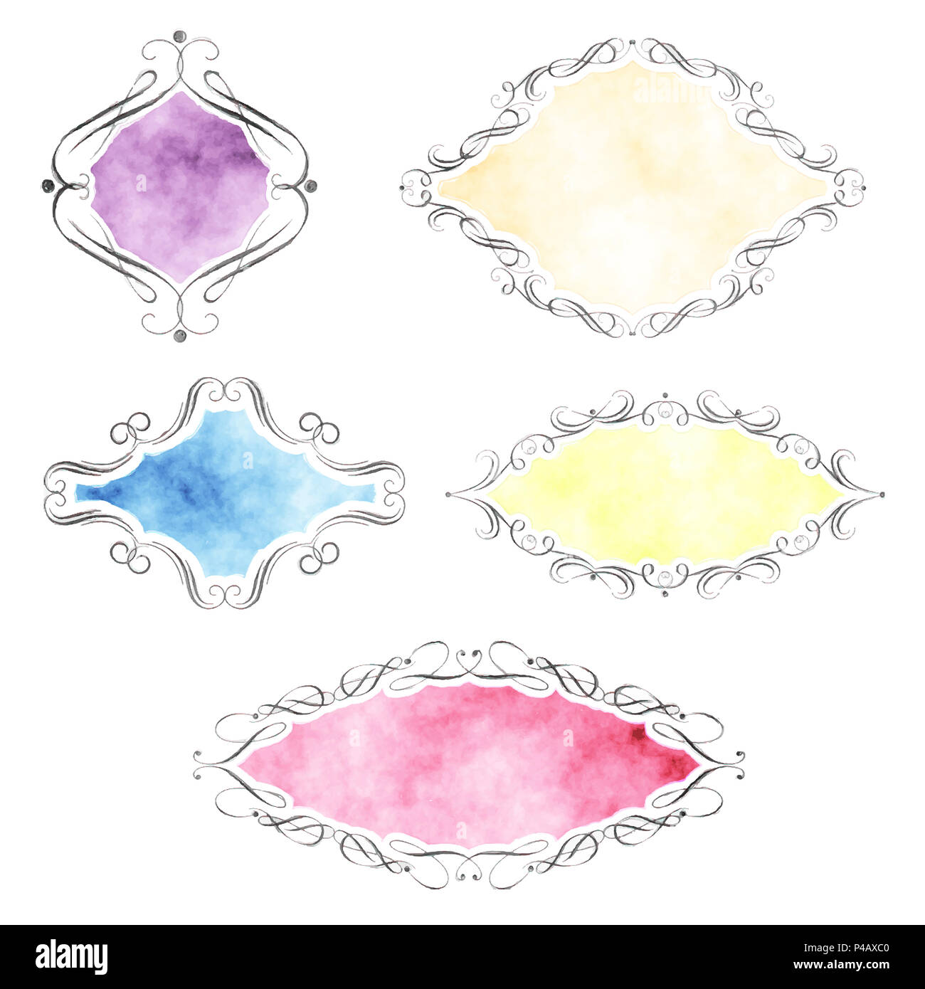 Collection of decorative watercolor labels Stock Photo - Alamy