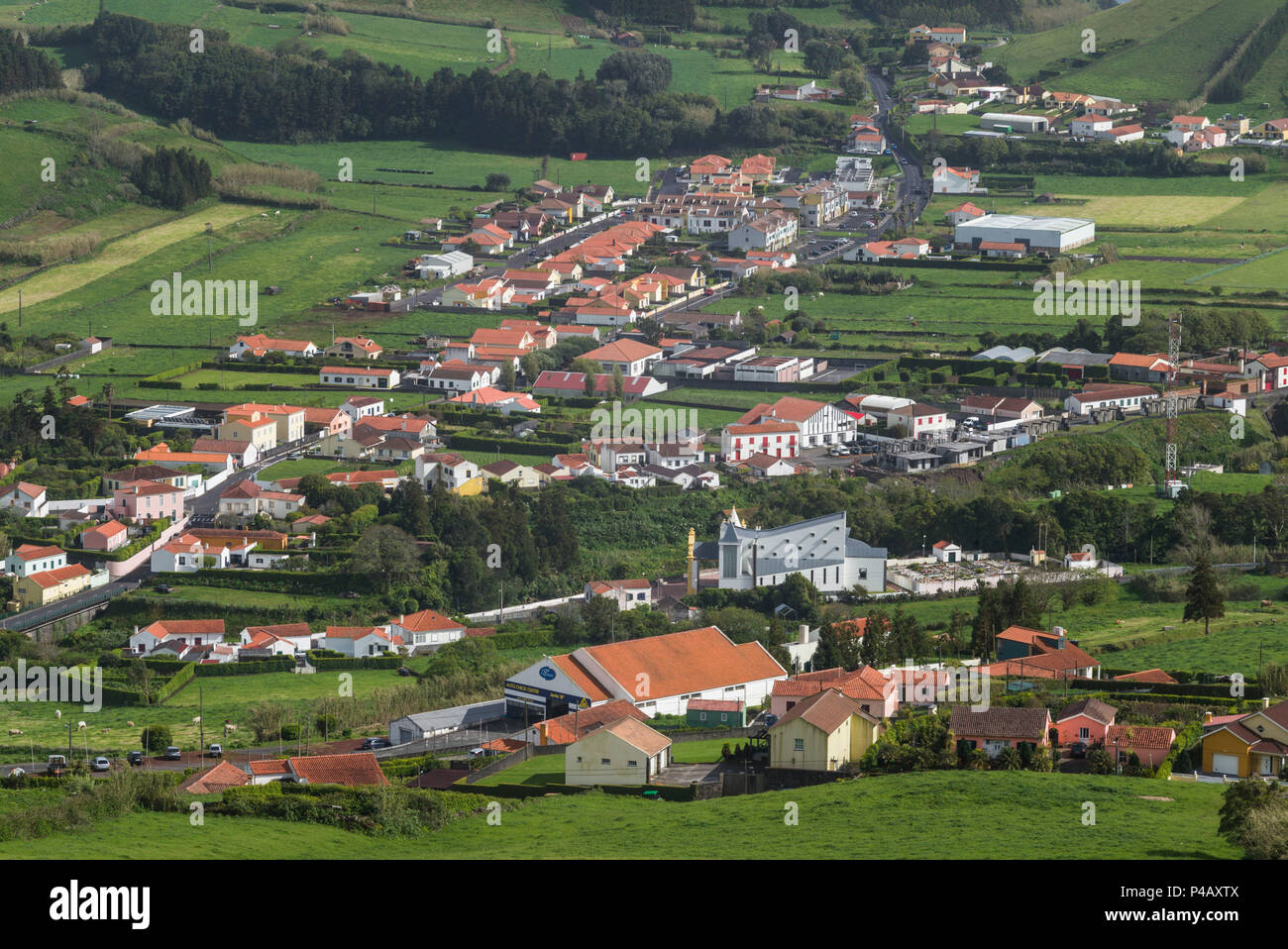 Portugal, Azores, Faial Island, Flamengos, elevated town view Stock ...