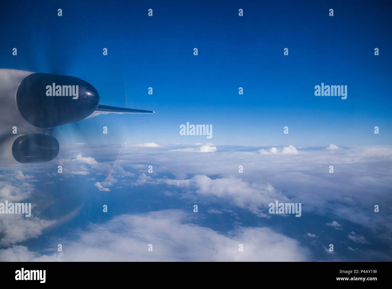 Portugal, Azores, Faial Island, aerial view from propeller-driven ...