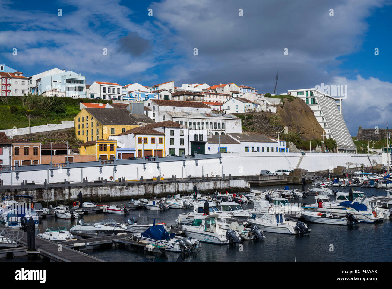Portugal, Azores, Terceira Island, Angra do Heroismo, elevated view of ...