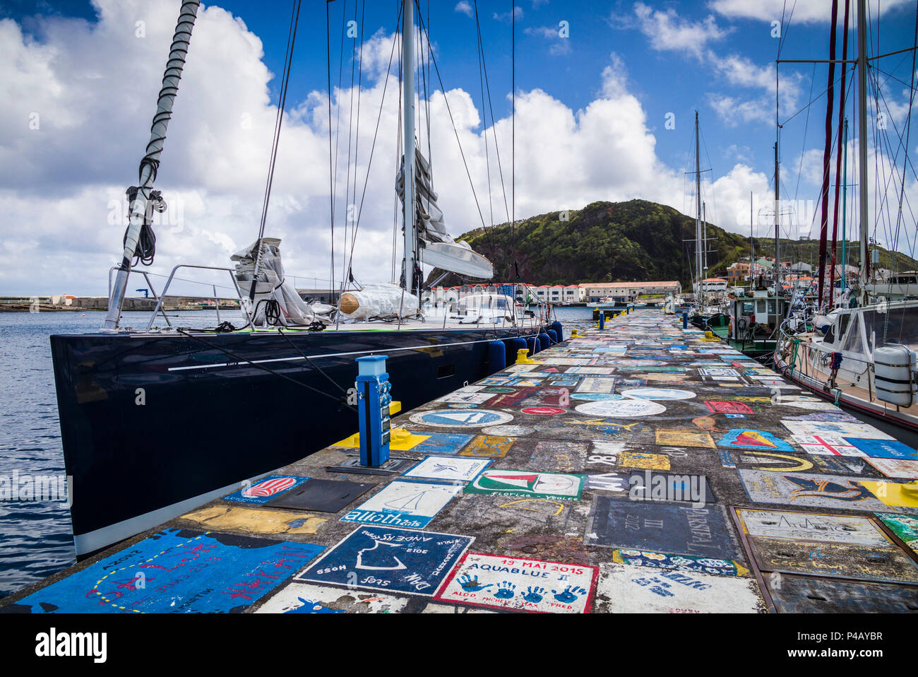 Portugal, Azores, Faial Island, Horta, Horta Marina with paintings by ...