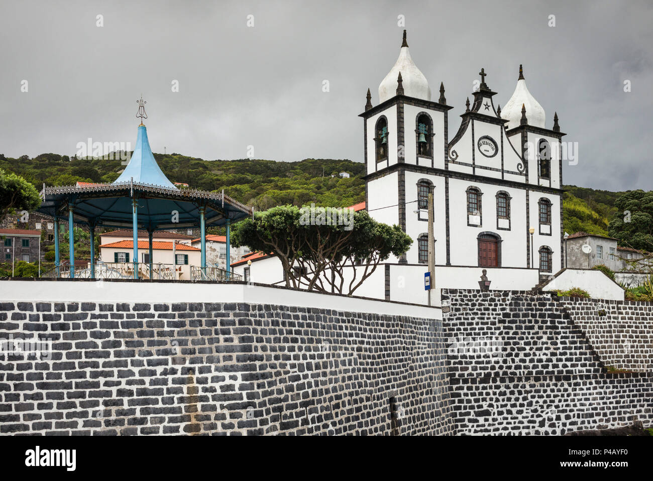 Portugal, Azores, Pico Island, Calheta de Nesquim, village church Stock ...
