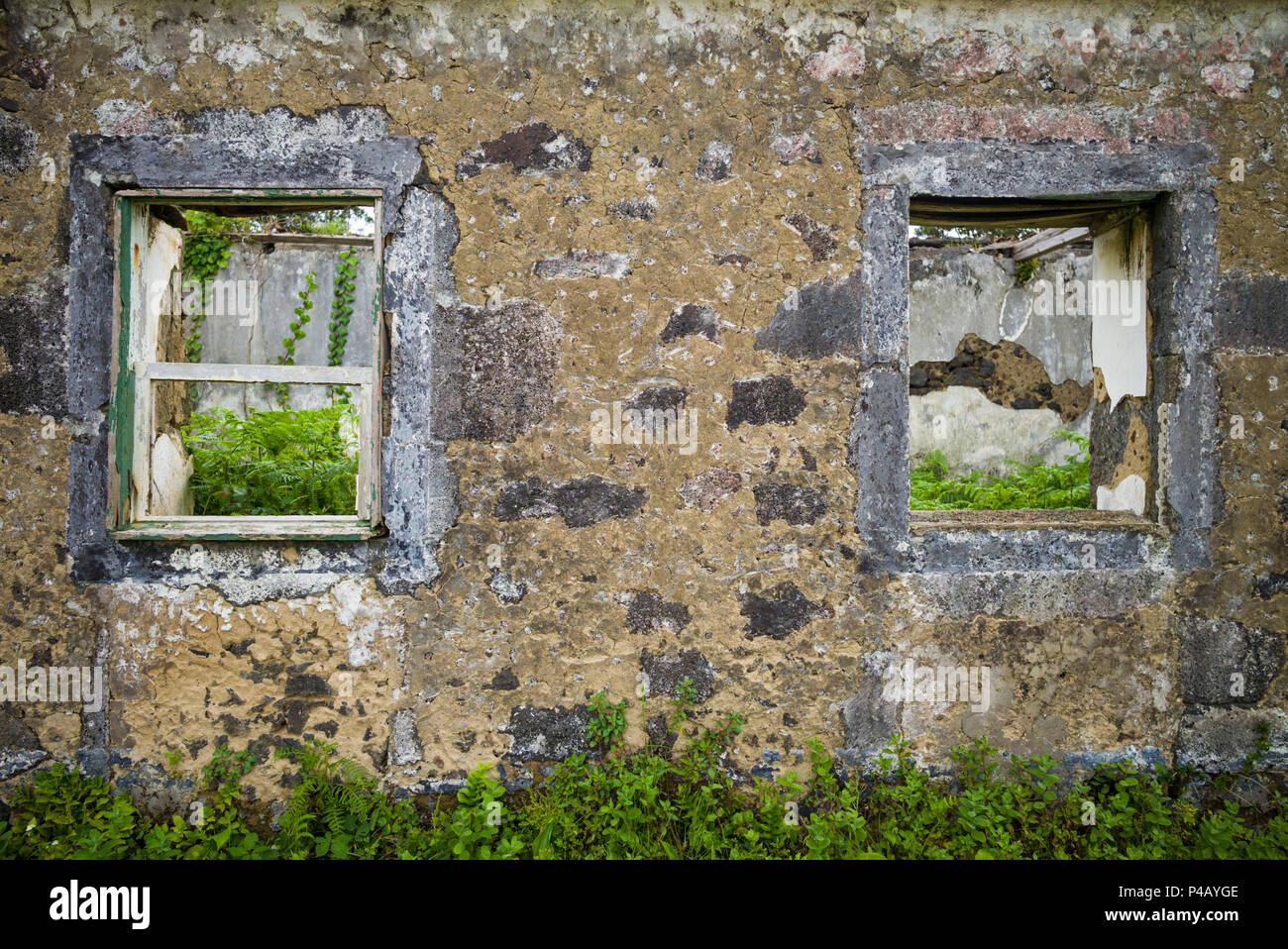 Portugal, Azores, Faial Island, Norte Pequeno, ruins of building ...